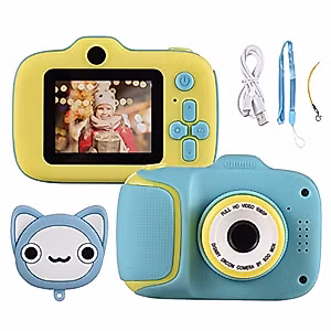 Wennzy Mini Cartoon Kids Digital Camera 1080P Digital Video Camera for Kids 2.0 Inch IPS Screen 4X Zoom Built-in Battery Cute Photo Frames Interesting Games with Neck Strap