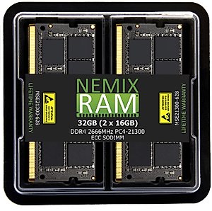 NEMIX RAM 32GB (2X16GB) DDR4 2666MHZ PC4-21300 1.2V ECC SODIMM KIT