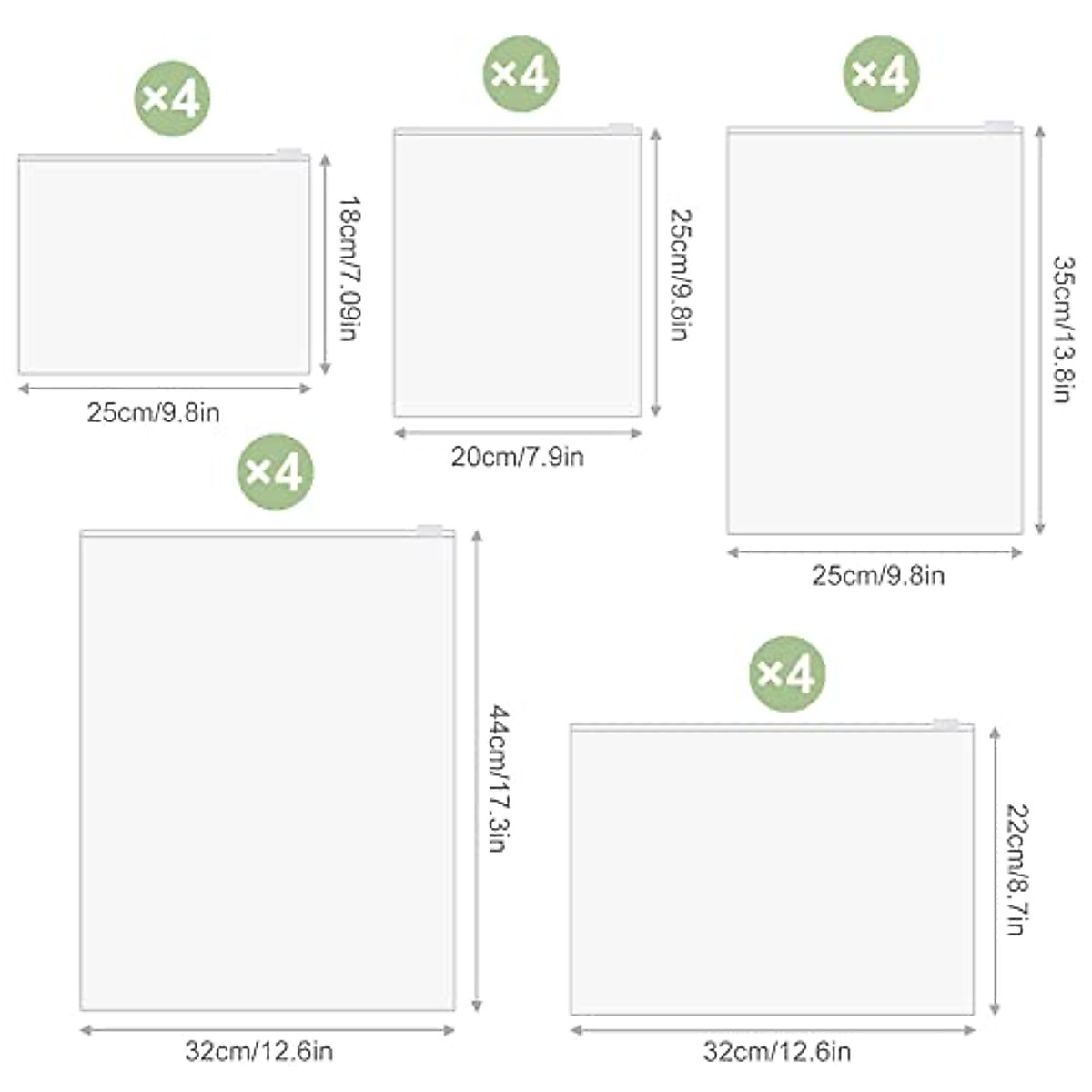 komstuon 20pcs Travel Storage Ziplock Bags, Frosted Resealable Zip Clothing Plastic Bags, Travel Storage Bags for Luggage Ziplock Storage Bags for Clothes Travel Underwear Shoes (5 Sizes)