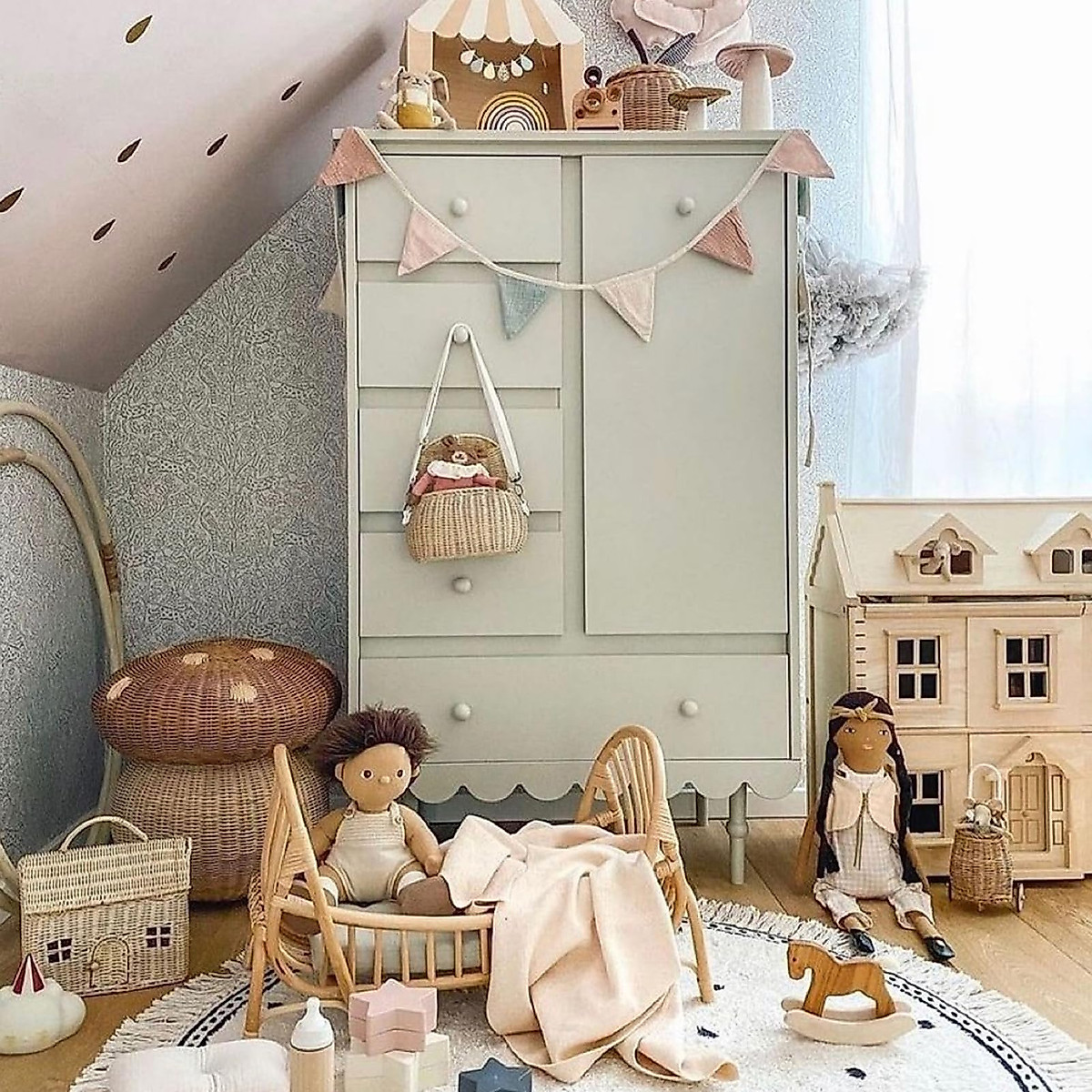 Handmade Rattan Mushroom Storage Basket, Baby Toys Decorative Storage Basket, Bathroom Laundry Dirty Clothes Basket