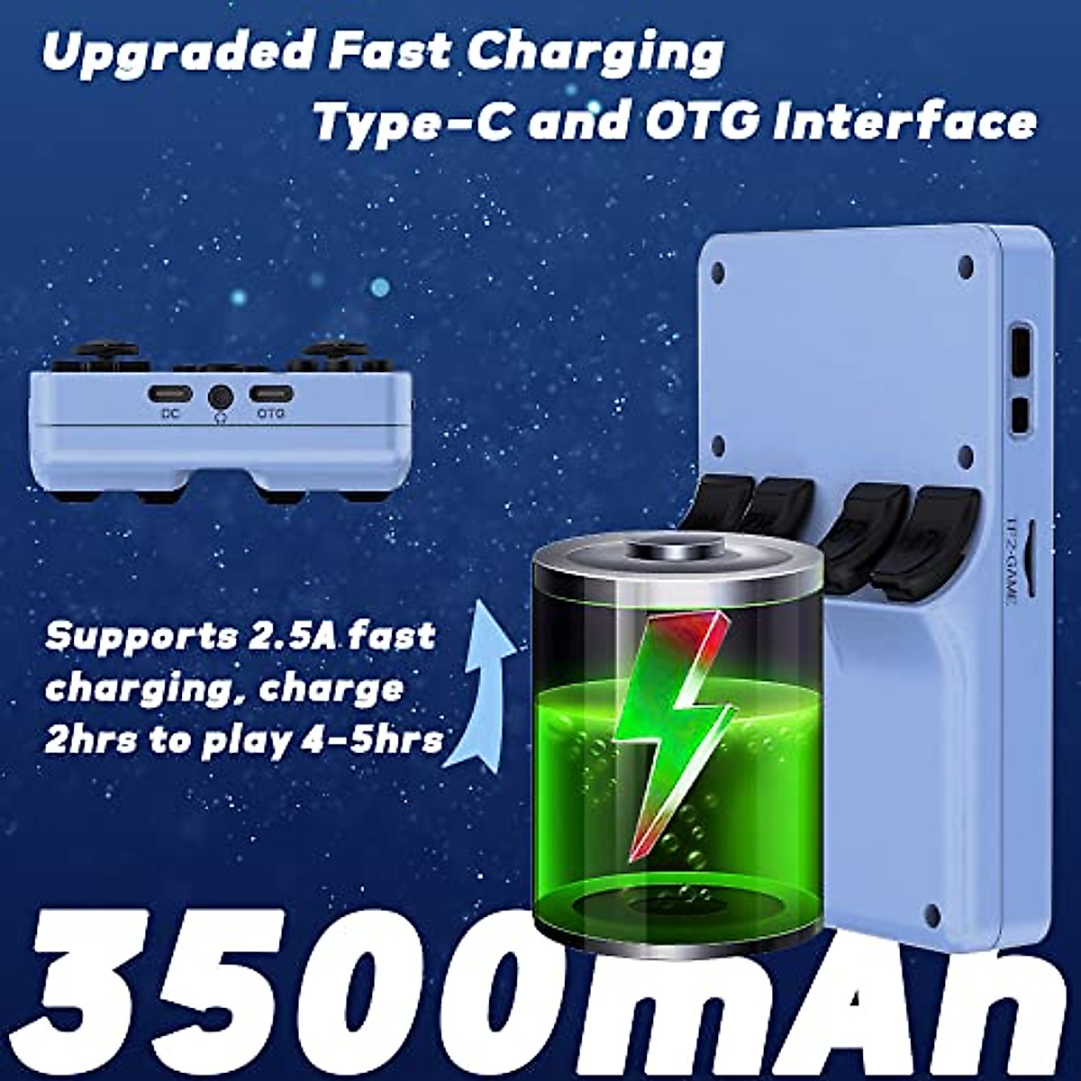 RGB20S Handheld Game Console 3.5 inch Retro Games Consoles Classic Emulator Hand-held Gaming Console Preinstalled Hand Held Video Games System 64GB Blue