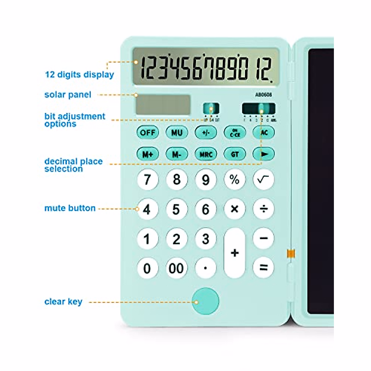 Aucanla Calculator with Notepad,12-Digit Large Display Desk Calculator,Rechargeable and Solar Basic Calculator for Office,School and Business