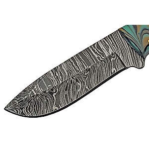 SZCO Supplies 8"" Damascus Steel Camo Firestorm Hunting Knife with Sheath, Teal/tan (DM-1251CM)