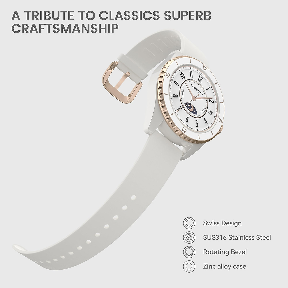 KAVVO Oyster Mini 38mm Bluetooth Smartwatch for Women, 1.1'' Delicate AMOLED Always-On Display, Rotating Bezel, Fitness Tracker with Female Health, Heart Rate Blood Oxygen Monitor(Ceramic White)