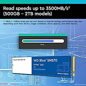 Western Digital 2TB WD Blue SN570 NVMe Internal Solid State Drive SSD - Gen3 x4 PCIe 8Gb/s, M.2 2280, Up to 3,500 MB/s - WDS200T3B0C