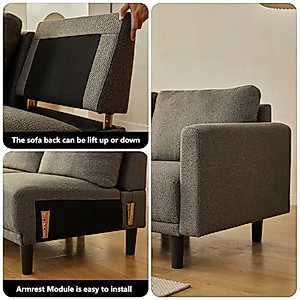 Mxfurhawa Modular Sectional Sofa with Ottoman, 128.6" Oversized L Shaped Couch with Reversible Chaise, Convertible Velvet Sleeper Couch for Living Room (Linen - Dark Grey, 4 Seat + 1 Ottoman)