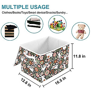 CaTaKu Woodland Rabbits Storage Bins with Lids Fabric Large Storage Container Cube Basket with Handle Decorative Storage Boxes for Organizing Clothes Shelves