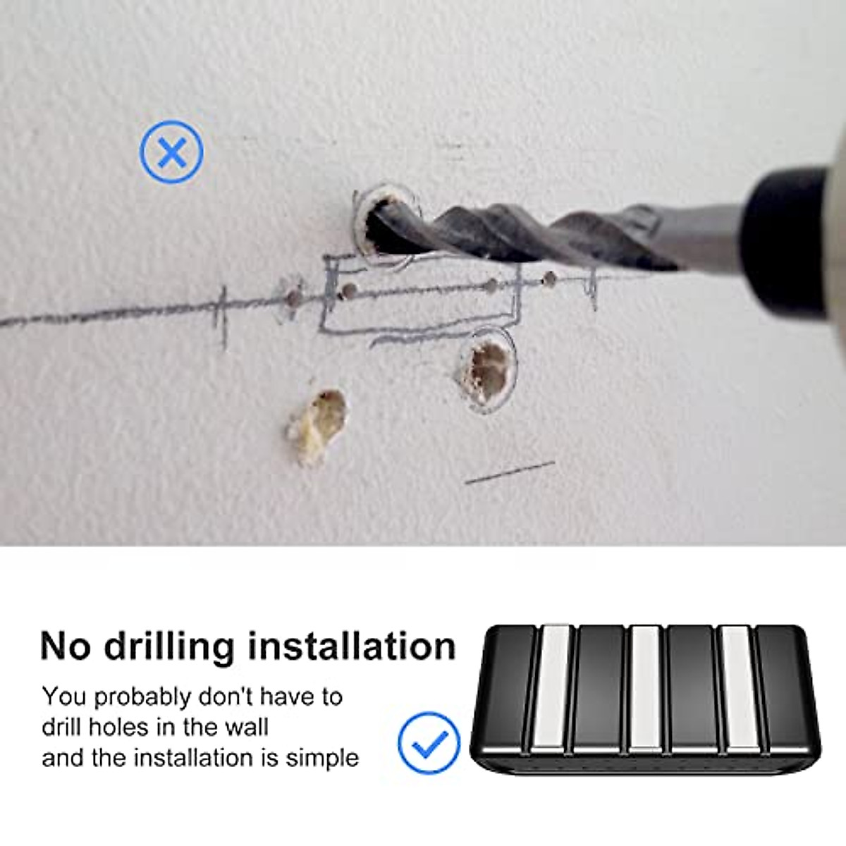 suptek Remote Control Holder Wall Mount，Hole-Free TV Remote Holder (for 3 or 4 Remotes, Black, Quantity 1)