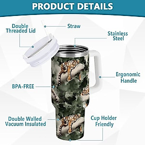 Emelivor Ink Green Watercolor 30 oz Tumbler with Lid and Straw Insulated Tumblers with Handle Travel Coffee Mug Cup Large Water Bottles Cup for Hot and Iced Cold Drinks
