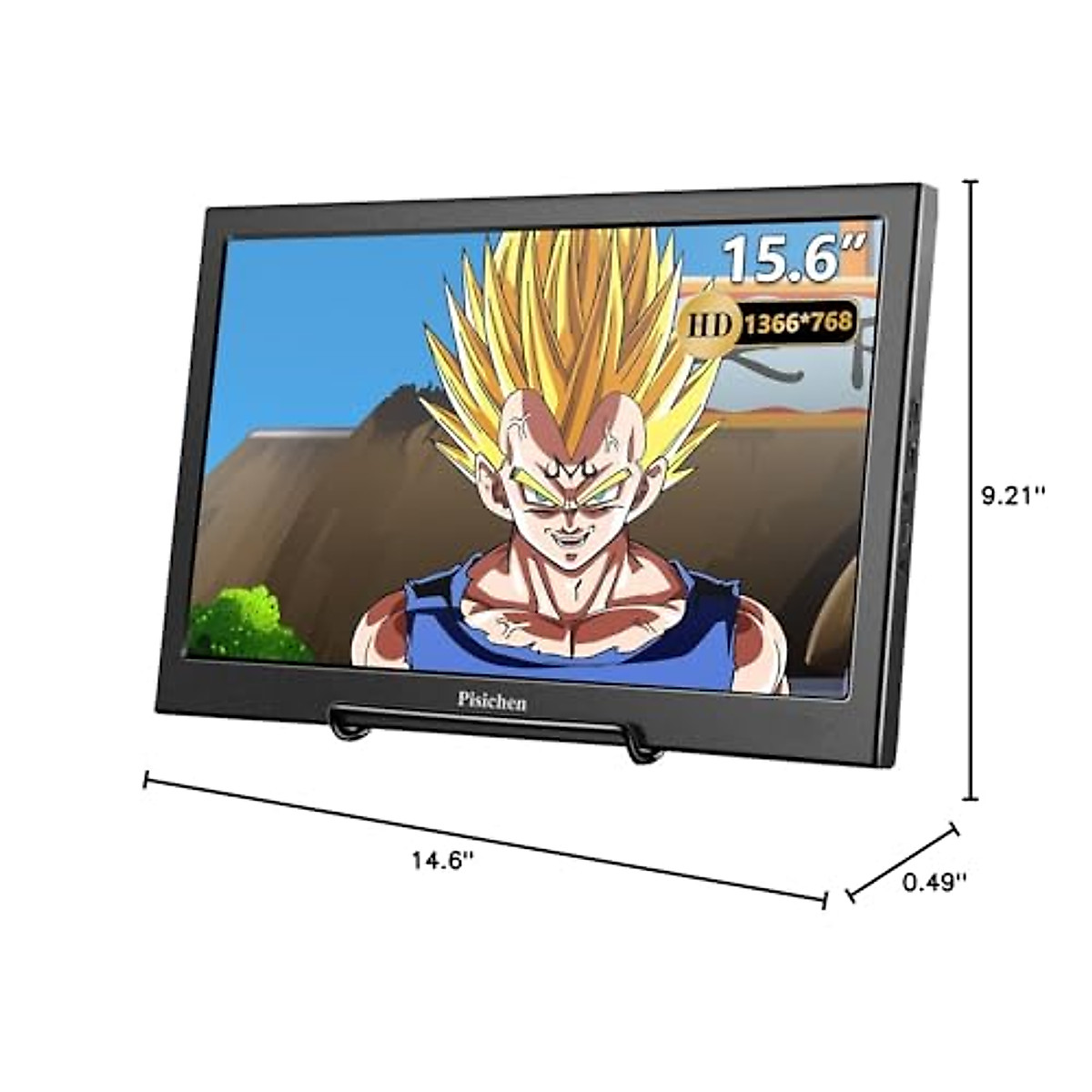 Pisichen 15.6 Inch Portable Monitor, HD 1366x768 TN Gaming Monitor, 60Hz, 5ms, USB/HDMI Inputs, Built-in Speakers, External Screen for Laptop PC Computer PS3 Ras Pi Xbox Ones