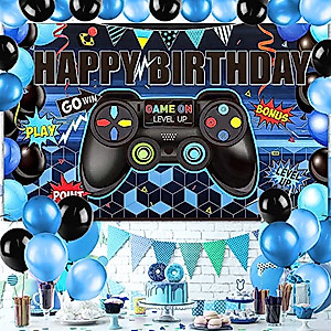 Party Spot! Video Game Party Decorations, Video Game Birthday Decorations For Boys, Gamer Birthday Decorations - Balloon Pump, Video Game Backdrop, Table Covers (Blue and Black)