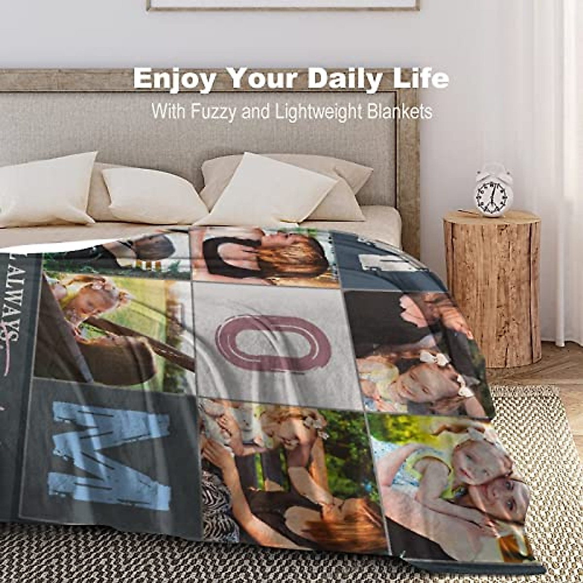 Custom Blanket, Mothers Day Birthday Gifts for Mom: Made in USA, Personalized Blanket with Photos, Memorial Gifts for Mom from Daughter Son Customized Blankets with Photos for Mom Grandma Women