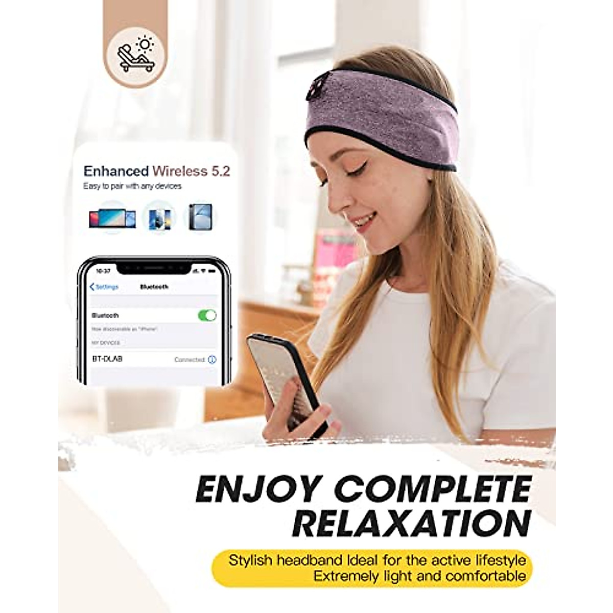 Perytong Sleep Headphones Bluetooth Headband Sleeping Headphones Bluetooth Sports Headband Built-in Thin Speakers | Comfortable for Slipping Running Yoga Side Sleepers Travel | Gift for Women Wen