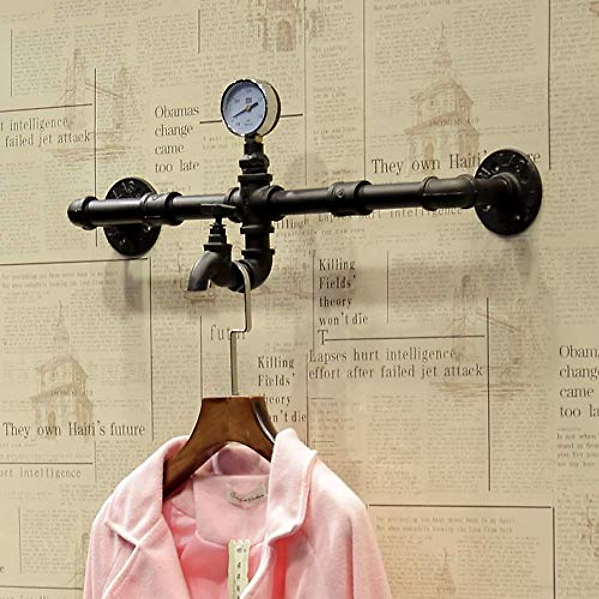 PIBM Stylish Simplicity Shelf Wall Mounted Floating Rack Shelves Retro Industrial Wind Metal Display Stand Clothing Store Bearing Strong Suspension,2 Size, Black , 60x10cm