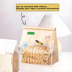 Roppolo 50 Pcs 6.3 Inch Bread Bags with Tin Tie, Medium Loaf Bags Made Of Brown Cotton Paper, Storage Packing Bag with Clear Window for Bakery, Cafe, Homemade Bread