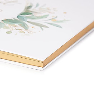 Avamie Wedding Guest Book, 120 Lined Pages Guest Sign-in Book Guest Registry Guestbook Planner, White Cover With Gold Foil and Greenery Design, Gold Gilded Edges and Gold Ribbon, 7x9 inches, Hardbound