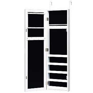 Giantex Jewelry Cabinet Armoire Door Wall Mounted, Full Length Mirror and 5 Storage Shelves for Display Bracelets Rings Cosmetics Hanging Organizer, Mirrored Storage Jewelry Cabinets