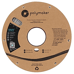 Polymaker LW PLA Filament 1.75mm Gray, Pre-Foamed PLA 800g Lightweight 3D Filament - PolyLite 3D Printer LW-PLA for Printing RC Plane, 190-210 °C Printing Temp. | High Rigidity | Easy to Paint
