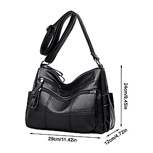 Cross Body Bag - Fashion Soft PU Leather Handbags with Multi Pockets - Large Capacity Shoulder Bags Tote Purses, Black