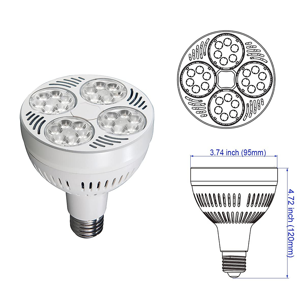 VAKESUN LED PAR30 Spotlight 35W 2900 Lumen 10000K 45° Cool White for Jewelry Lighting for Commercial Lighting