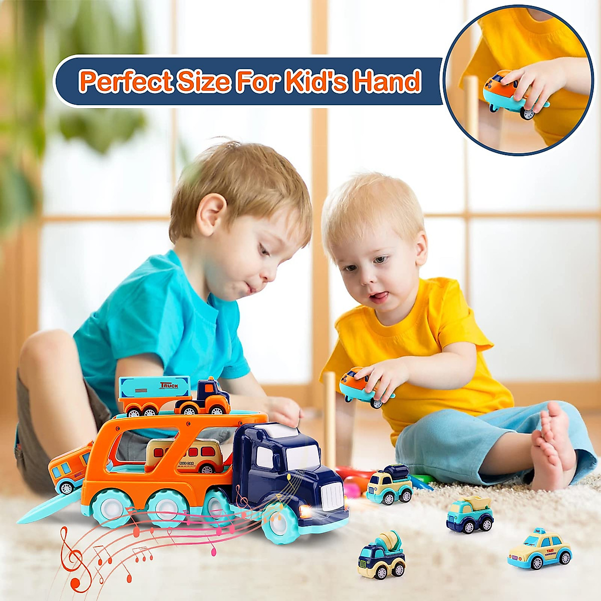 Kids Toys Cars Deluxe Playset : 1 Big and 8 Small Pull-Back Cars for Boys, Boy Toy Cars Playset with Sound and Light, Toys for 3 4 Year Old Boys, Christmas Birthday Gifts for Toddler Boys Girls
