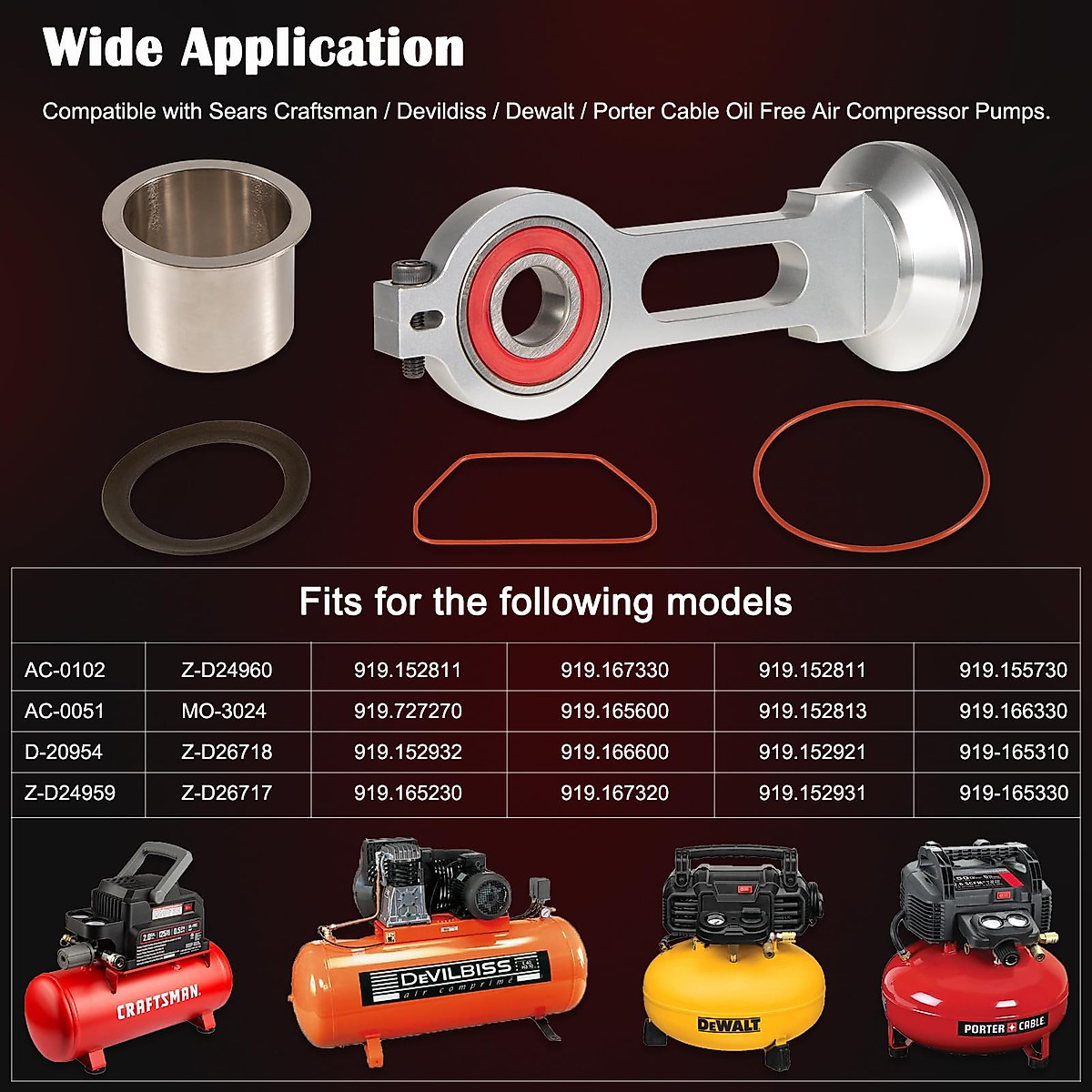 KK-4835 Compressor Piston Kit Connecting Rod Replacement Kit Perfectly Fits for Sears Craftsman Devildiss Dewalt Porter Cable Oil Free Air Compressor Pump, Comparable to KK-4835 KK-5081 A02743