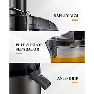 GDOR 1200W Juicer with Larger 3.2" Feed Chute, Titanium Enhanced Cutting System, Centrifugal Juice Extractor Maker with Heavy Duty Full Copper Motor, Dual Speeds, BPA-Free, Gun Grey