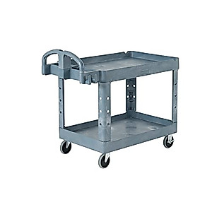 Rubbermaid Commercial Products Brute Heavy Duty 2-Shelf Utility/Service Cart, Medium, Lipped Shelves, Ergonomic Handle, 500 lbs. Capacity, Gray, for Warehouse/Garage/Cleaning/Maintenance/Stadiums