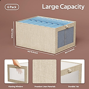 6 Pack Closet Storage Bins, Large Linen Closet Baskets for Clothes Organizer, Foldable Multifunctional Closet Organizer with Clear Window for Clothing, Jeans, Toys, Books, Shelves, Closet, Wardrobe
