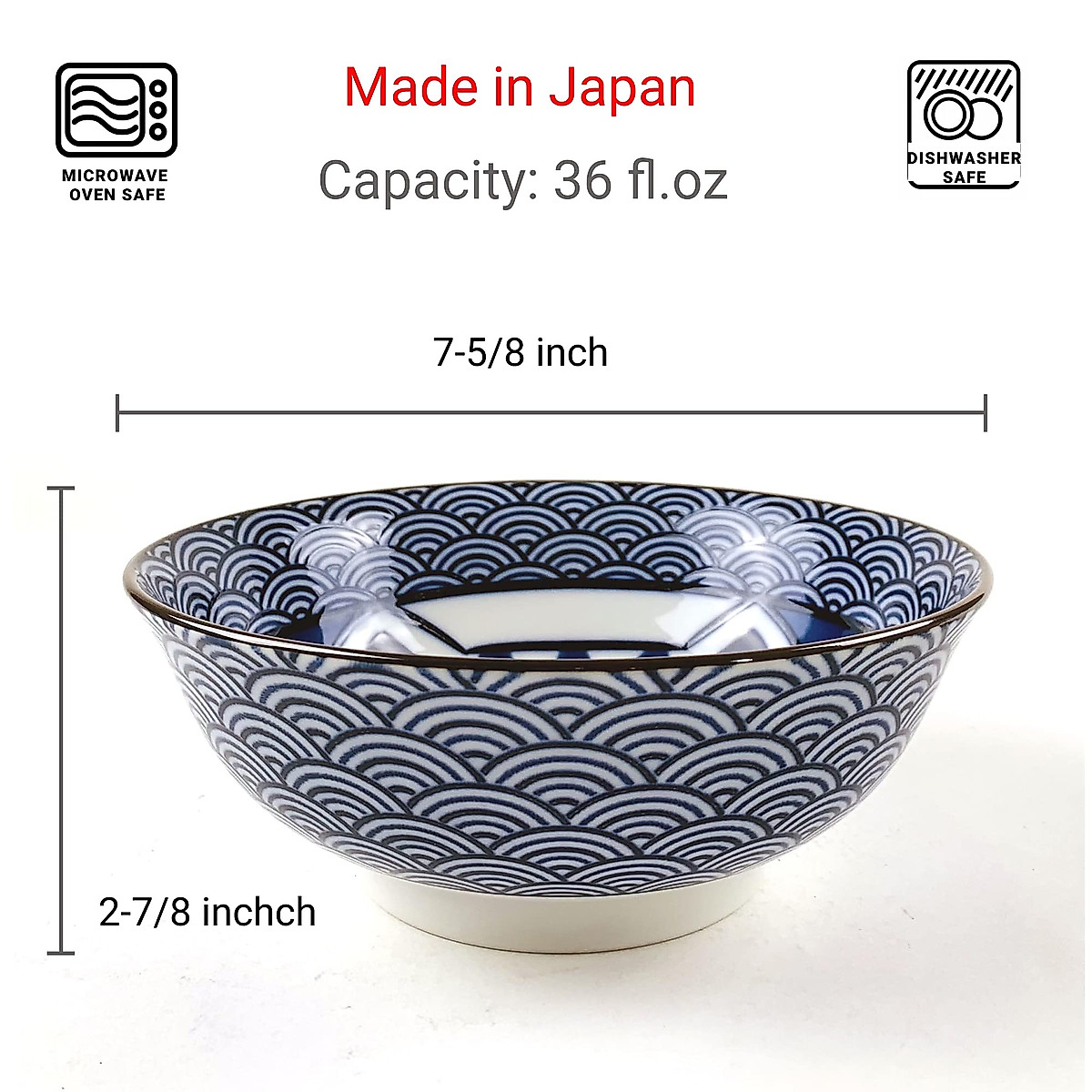 JapanBargain 4694, Large Japanese Porcelain Soup Bowls and Spoons Gift Set, Lucky Cat Pattern Ramen Bowls, Blue and Pink Color, Set of 2, Made in Japan, 36 Ounce