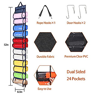 TOFGZ Legging Storage Bag Hanger, for Hanging Closet/Shoe Hanger/ Organizer Door, Foldable Pants T-shirst Yoga Leggings Organizer, with 24 Separate compartments Rolls ( Blue ) (QA001)