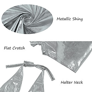 Yendoll Metallic Bodysuit Halter Neck 70s/80s One Piece Rave Club Wear Bathing Suits Backless Leotards for Women