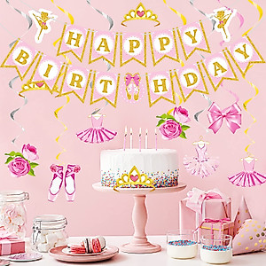 37 Pieces Ballet Birthday Party Supplies Ballerina Birthday Banner Ballerina Party Decoration Ballet Party Banner Ballerina Swirl Decoration Pink Ballerina Cutouts for Girls Birthday Baby Shower Party
