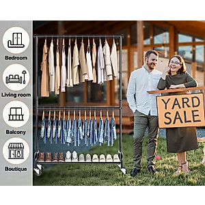 MISSLO Heavy Duty Clothing Racks for Hanging Clothes Rack Double Rod Garment Rack Rolling Closet Wardrobe Rack on Wheels, Metal, Adjustable, Black