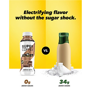 Super Coffee, Iced Keto Coffee (0g Added Sugar, 10g Protein, 80 Calories) [Mocha Latte] 12 Fl Oz, 12 Pack | Iced Coffee, Protein Coffee, Coffee Drinks, Smart Coffee - SoyFree GlutenFree