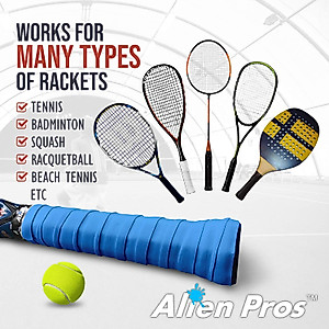 ALIEN PROS Tennis Racket Grip Tape (6 Grips) – Precut and Light Tac Feel Tennis Grip – Tennis Overgrip Grip Tape Tennis Racket – Wrap Your Racquet for High Performance (6 Grips, Blue)