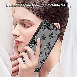 LSL Compatible with iPhone 8 Plus Case iPhone 7 Plus Case Black Butterfly Pattern Deign Soft TPU Bumper Anti-Drop Protective Slim Clear Cover for iPhone 8 Plus/iPhone 7 Plus 5.5 Inch
