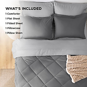 Bedsure Twin Comforter Set - 5 Pieces Reversible Grey Bedding, Twin Size Bed Set for All Seasons, Bed in a Bag with Down Alternative Comforter, Sheets, Pillowcase & Sham