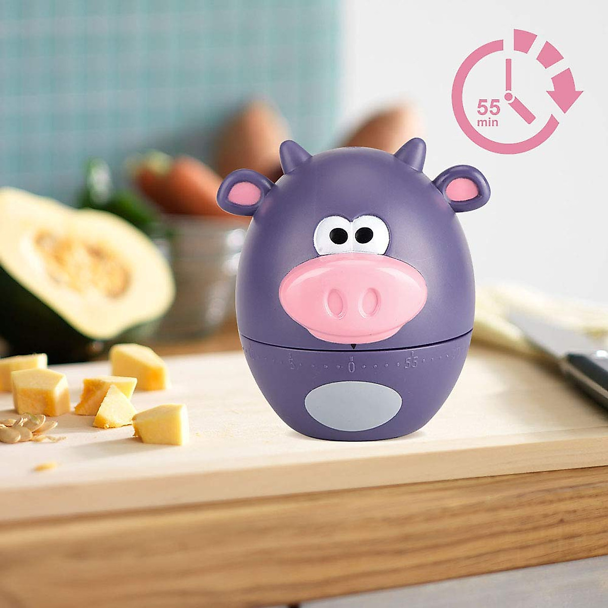 Eboxer Kitchen Timer Cute Cartoon Cooking Timer 55-Minute Mechanical Countdown Timer for Cooking, Games, Exercising and so on(Purple-01)