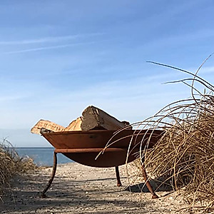 WHW Whole House Worlds 2 Piece Americana Fire Pit Set, Wide Bowl, Raised Tripod Stand, Vintage Style Rusty Finish, Iron, 18 1/2 Diameter x 9 H Inches