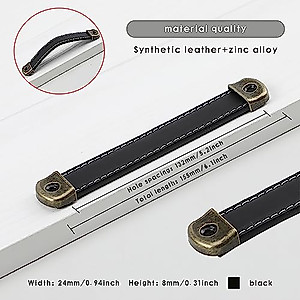 HUHUIAOH Leather Handle Brass Handle Wine Box Wardrobe Luggage, Shoe Cabinet Furniture Handle Hardware Accessories - 2 Pack (Black, 160mm(6-1/4in))