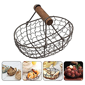 DOITOOL Rusty Chicken Wire Egg Basket with Handle Wire Gathering Basket Egg Storage Skelter Basket Farmhouse Vintage Style Storage Basket