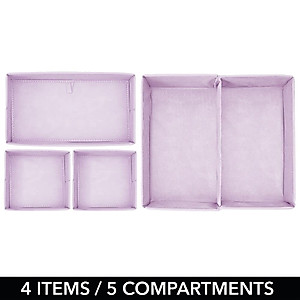 mDesign Fabric 4 Piece Baby/Kids Nursery Drawer Organizer Bins for Dresser and Closet Organization, Hold Clothes, Underwear, Diaper, Socks, Lido Collection, Light Wisteria Purple/White Polka Dot