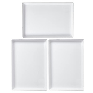 US Acrylic Avant 15" x 10" Plastic Stackable Serving Tray in White | Set of 3 Appetizer, Charcuterie, Food, Snack, Dessert Platters | Reusable, BPA-Free, Made in The USA