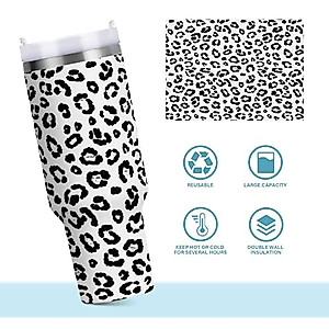 RPLIFE Fashional Leopart Print 40oz Tumbler with Handle, Stainless Water Bottle, Insulated Tumbler with Straw
