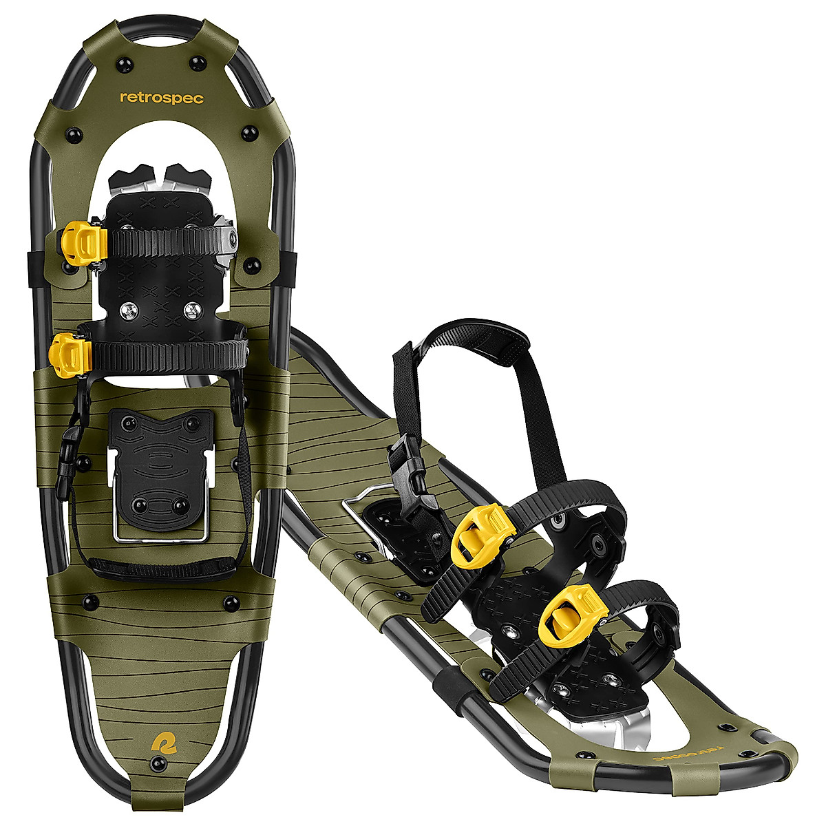 Retrospec Drifter Snowshoe for Men & Women - Aluminum Frames & a Double-Rachet Binding System - Lightweight All Terrain Snow Shoes with Heel Lifters & Pivot System - 21" Olive