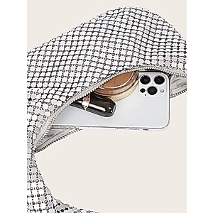 JYG Hobo Bag for Women Shiny Evening Handbag Fashion Designer Purses for Travel Vacation 2023 (Silver)