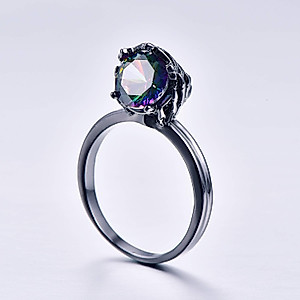 Narica Black Gold Plated Women's Antique Gothic Skull Ring Retro Oxidized Finished Round Cut Created Rainbow Topaz CZ Cubic Zirconia Filled Vintage Band Halloween 6#