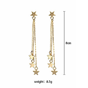 Meteor Star Pendant Earrings for Women Jewelry Gold Silver Lucky Star Dangle Earrings Long Star Tassel Drop Earrings (Star Tassel Earrings-Gold)