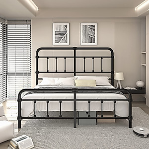 Macbimony California-King-Bed-Frames and headboard Giselle-Vintage Antique-Metal - Iron Platform Mattress Foundation,49 inch High,No Box Spring Needed(Black)